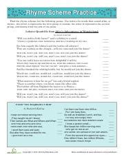 Rhyme Scheme 2 Worksheet Pdf Rhyme Scheme Practice Find The Rhyme Scheme For The Following