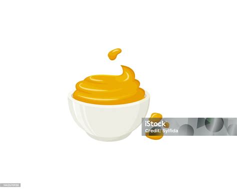 겨자 소스 그릇 벡터 아이콘 꿀 크림 만화 딥 향신료 노란색 드레싱 음식 일러스트 3차원 형태에 대한 스톡 벡터 아트 및 기타 이미지 3차원 형태 개념 거친 필름