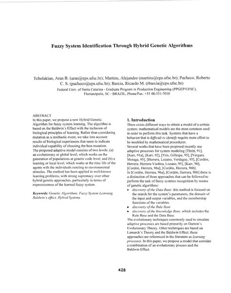 Pdf Fuzzy System Identification Through Hybrid Genetic Algorithms