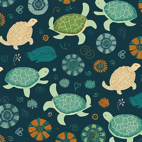 Premium Ai Image Sea Turtles Pattern Seamless