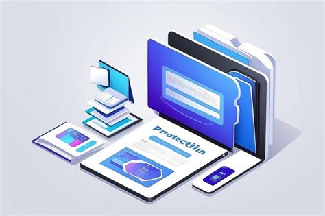 Premium Photo Data Protection Isometric Concept With Folder And Laptop On White Background