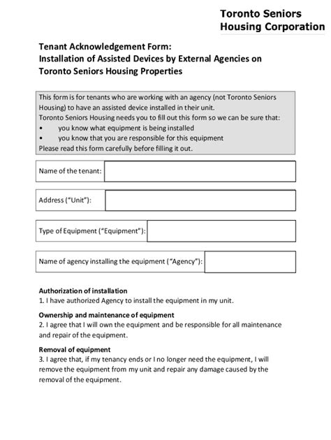 Fillable Online Tenant Acknowledgement Form Fax Email Print Pdffiller