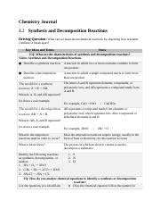 Synthesis And Decomposition Reactions Journal Docx Chemistry Journal Synthesis And