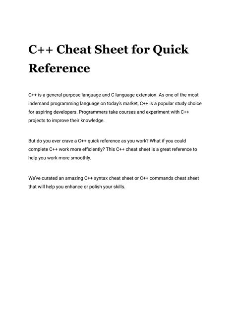 Solution C Language Cheat Sheet For Quick Reference Studypool