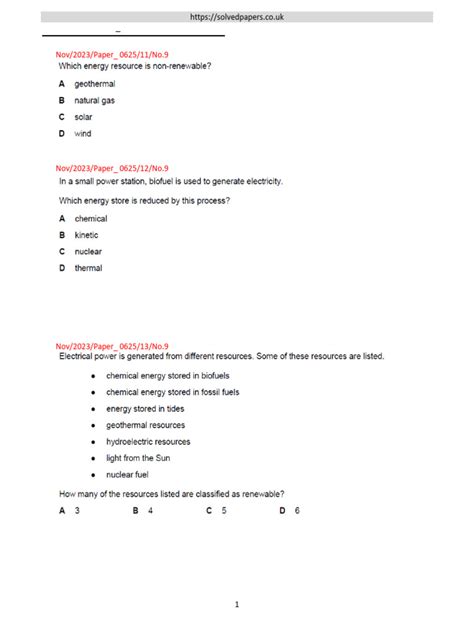 2023 Energy Resources Igcse Physics 0625 1 Pdf