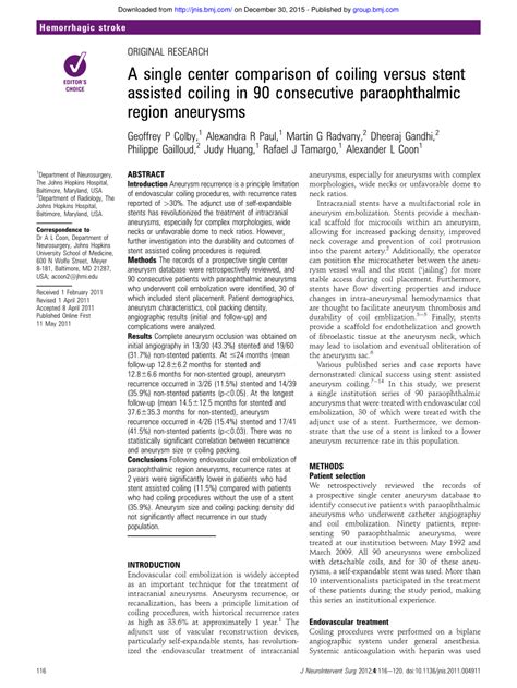Pdf A Single Center Comparison Of Coiling Versus Stent Assisted Coiling In 90 Consecutive