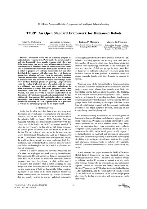 Pdf Torp An Open Standard Framework For Humanoid Robots