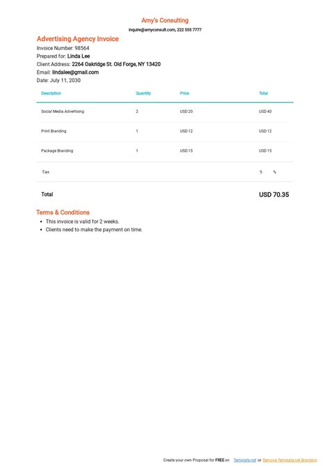 Advertising Invoice Template