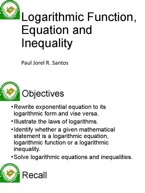 Logarithmic Function Equation And Inequality Pdf Logarithm