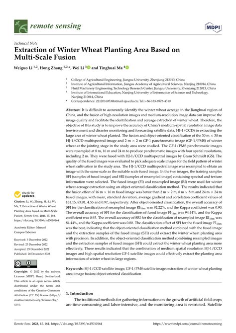 Pdf Extraction Of Winter Wheat Planting Area Based On Multi Scale Fusion