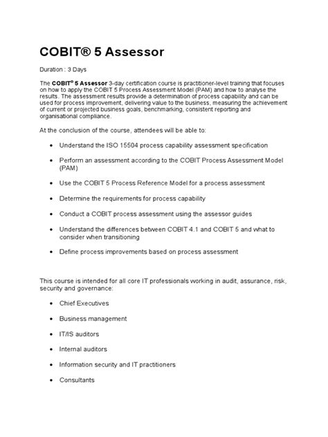 Cobit 5 Assessor Pdf Business