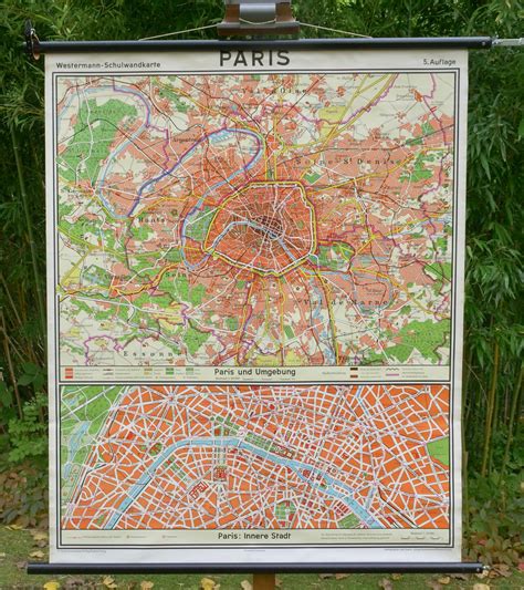 Vintage Paris Educational School Chart Wall Map Original Educational