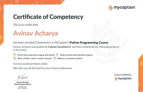 Avinav Acharya On Linkedin Python Course Completed In Mycaptain
