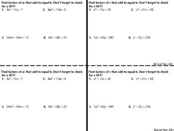 Factoring Trinomials Foldable Notes FREEBIE By Doing Math TPT