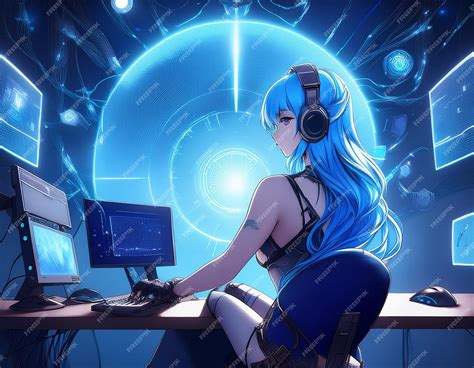 Sensual And Seductive Anime Gamer Woman Beautiful Illustration For