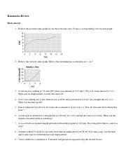 Kinematics Review Pdf Kinematics Review Short Answer Refer To The Position Time Graph For