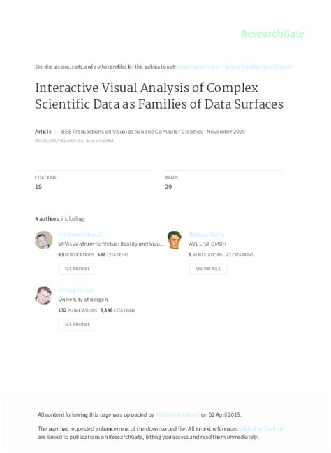 Pdf Interactive Visual Analysis Of Complex Scientific Data As Families Of Data Surfaces