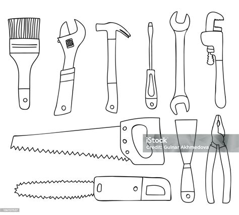 벡터로 설정된 복구 도구 낙서 아이콘입니다 손으로 그린 수리 장비 아이콘 컬렉션 낙서 건설 장비의 컬렉션 기계공에 대한 스톡 벡터 아트 및 기타 이미지 Istock