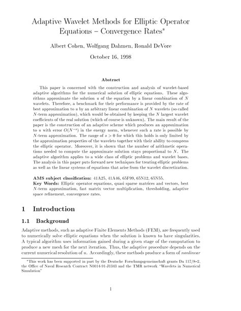 Pdf Adaptive Wavelet Methods For Elliptic Operator Equations Convergence Rates