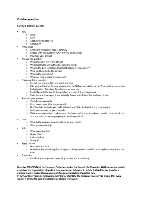 Problem Question Directives Problem Question Solving A Problem Question Irac O Issue O Rule