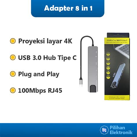 Jual Tipe C Hub 8 In 1 Type C Ke Adaptor 4k Hdmi Dengan Rj45 Pembaca Kartu Sd Tf Pd Pengisian
