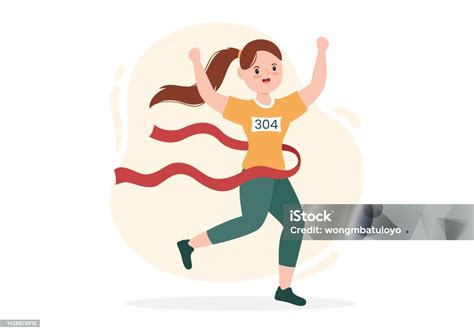 달리기 레이싱 템플릿 손으로 그린 만화 플랫 일러스트 레이 션 장거리 달리기 마라톤 토너먼트 스포츠를 위해 조깅하는 사람들 로드 레이스에 대한 스톡 벡터 아트 및 기타