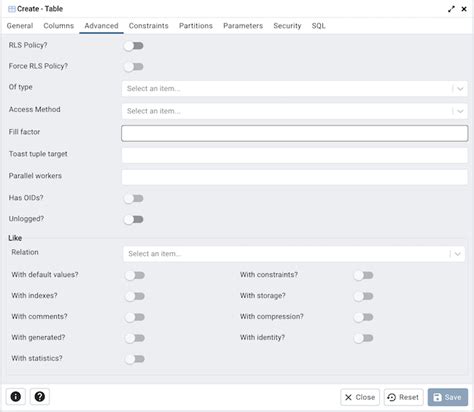 Table Dialog — Pgadmin 4 9 7 Documentation