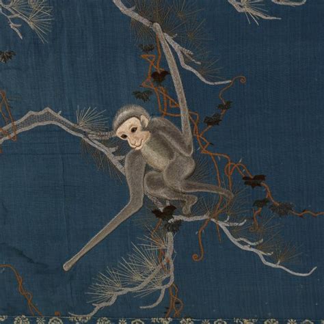 A Silk Embroidered Panel Of A Gibbon Reaching For The Moon Lot 1001