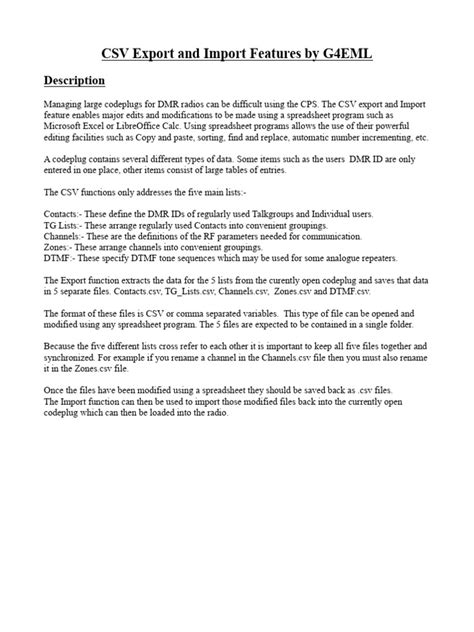 Opengd77cpscsv Featurespdf Pdf Comma Separated Values Computer File