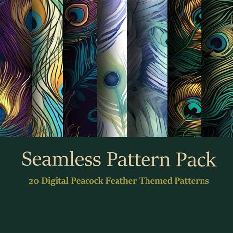20 Seamless Digital Peacock Feather Patterns Etsy