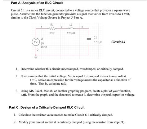 Solved Part A Analysis Of An RLC Circuit Circuit Is A Chegg Com