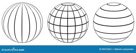 Set Spheres Globe Earth Grid Latitude Longitude Stock Vector