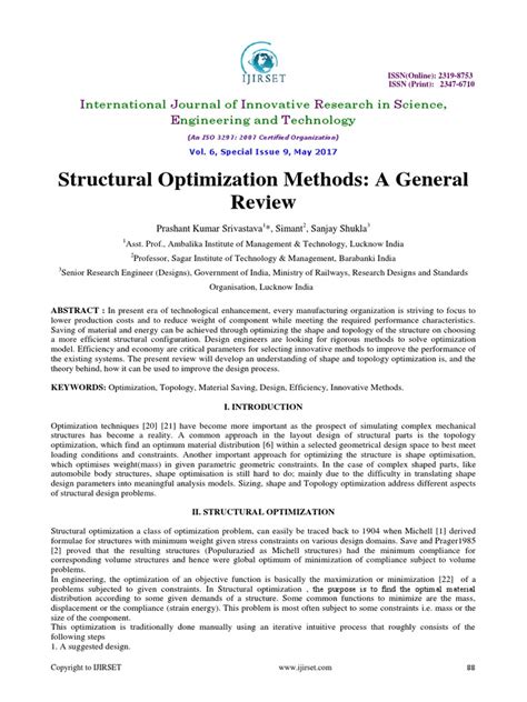 17 Me Cotii Structural Optimization Methods A General Review Pdf Mathematical Optimization