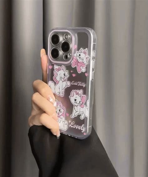 [해외] 마리 고양이 핑크 투명 캐릭터 애니 만화 데일리 아이폰 X~15 투명 젤리 케이스 에이블리