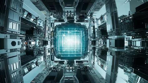 Quantum Computer Processing Data In Futuristic Server Room Stock