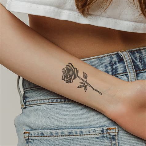 Black And White Rose Stem Temporary Tattoo