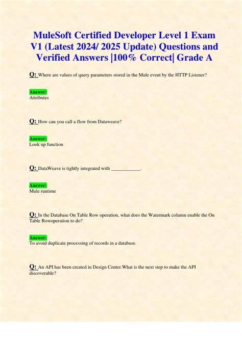 Mulesoft Certified Developer Level 1 Exam V1 Latest 2024 2025 Update Questions And Verified