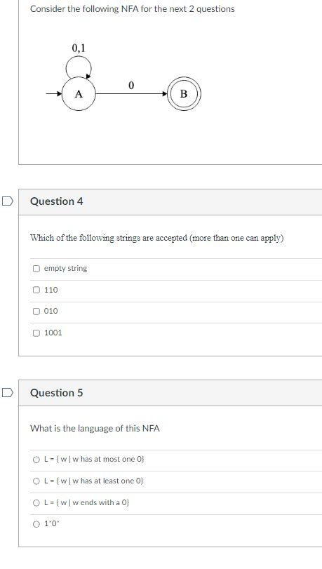 Solved Consider The Following Nfa For The Next 2 Questions