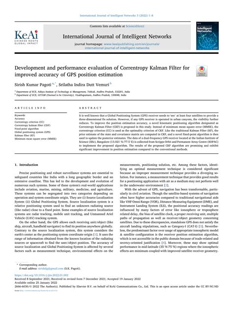 Pdf Development And Performance Evaluation Of Correntropy Kalman Filter For Improved Accuracy