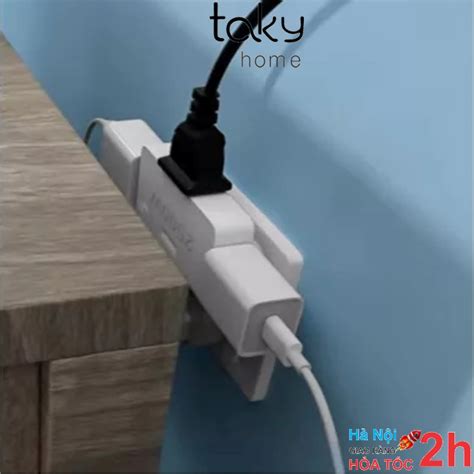 Ổ Cắm Nối Dẹt TakyHome Chia 3 Phích Cắm Chia 3 Ổ Xoay 180 Độ Dành Cho Không Gian Hẹp