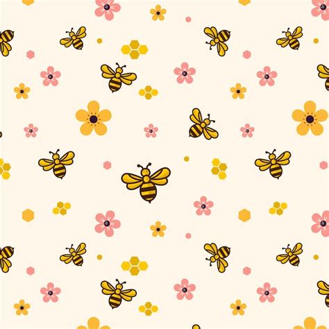 Premium Vector Bee Seamless Pattern Honey Bee Pattern With Bee Flowers Beehive