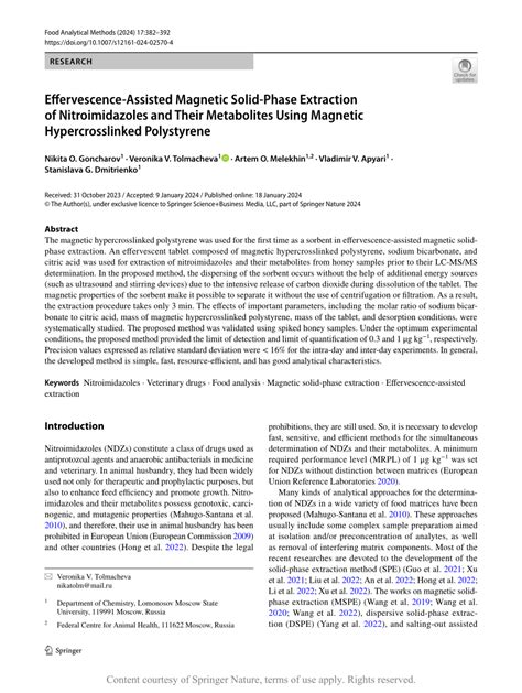 Effervescence Assisted Magnetic Solid Phase Extraction Of Nitroimidazoles And Their Metabolites