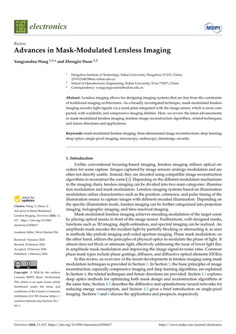 Pdf Advances In Mask Modulated Lensless Imaging