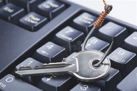 Phishing Hacking Personal Data And Money Key And Hook On Computer Keyboard Stock Image