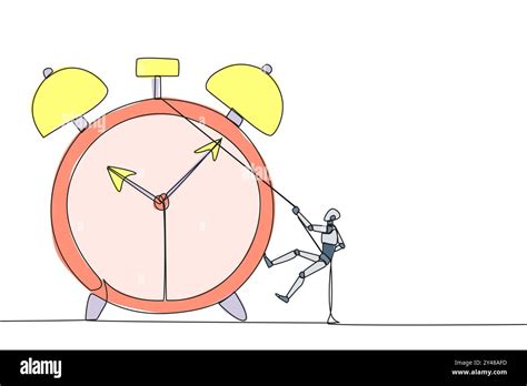 Continuous One Line Drawing Smart Robot Climbing Alarm Clock With Rope Work Carefully To