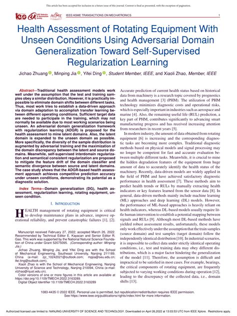 Pdf Health Assessment Of Rotating Equipment With Unseen Conditions Using Adversarial Domain