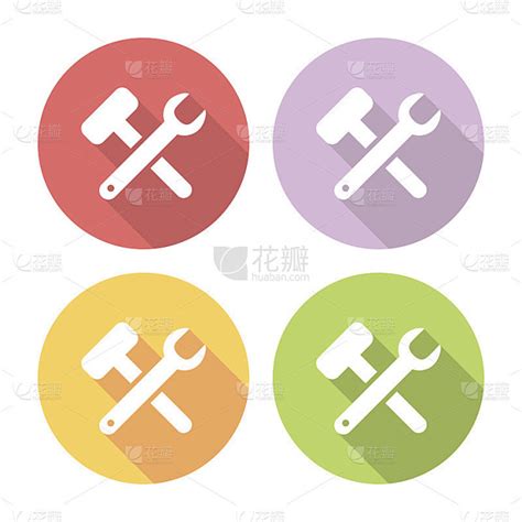 扳手和锤子工具平面图标设置