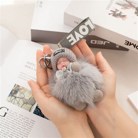 Badu Bg Нови сладки спящи бебешки кукли ключодържатели Сладка кукла пухкав помпон ключодържател