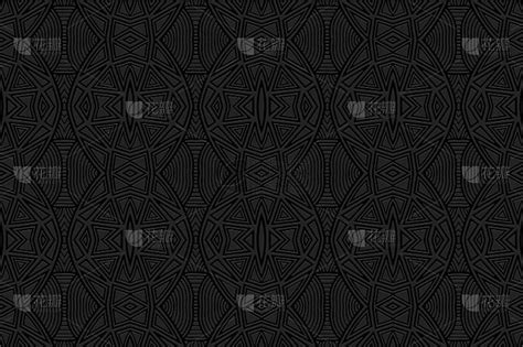 几何体积凸三维模式。浮雕黑色背景在东方，印度，墨西哥，阿兹特克风格。 独特的纹理和民族的装饰。漂亮的