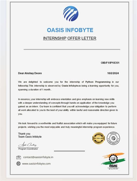 Akshay Deore On Linkedin Oasisinfobyteinternship Internship